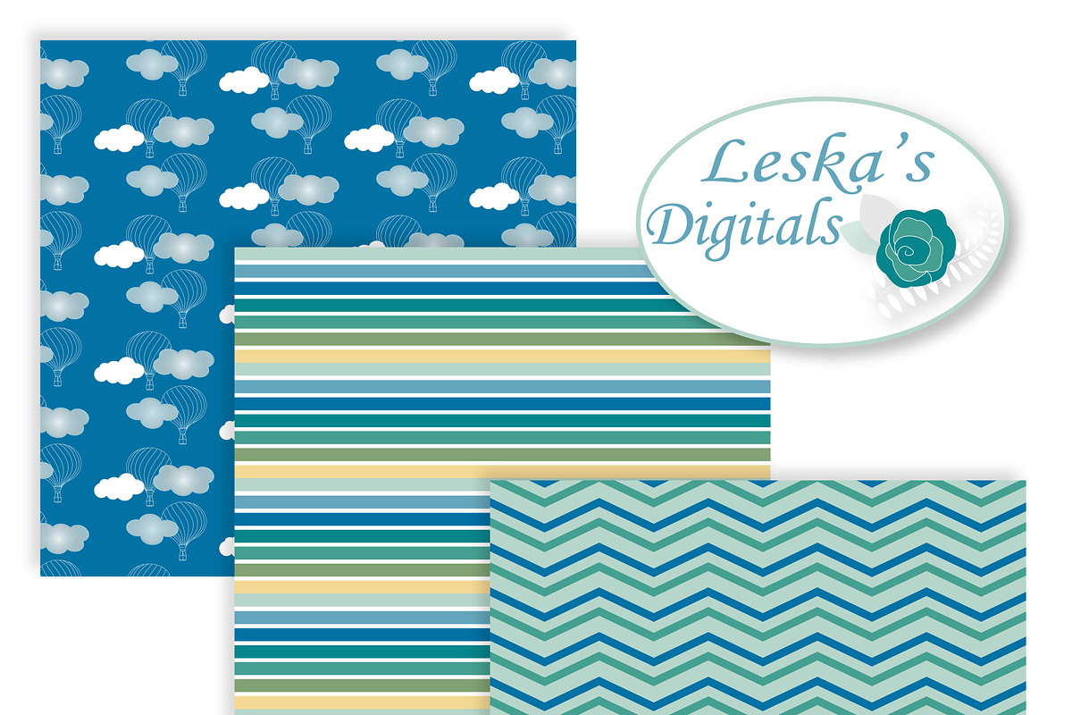 Hot Air Balloons Digital Paper, a Pattern Graphic by Leska's Digitals