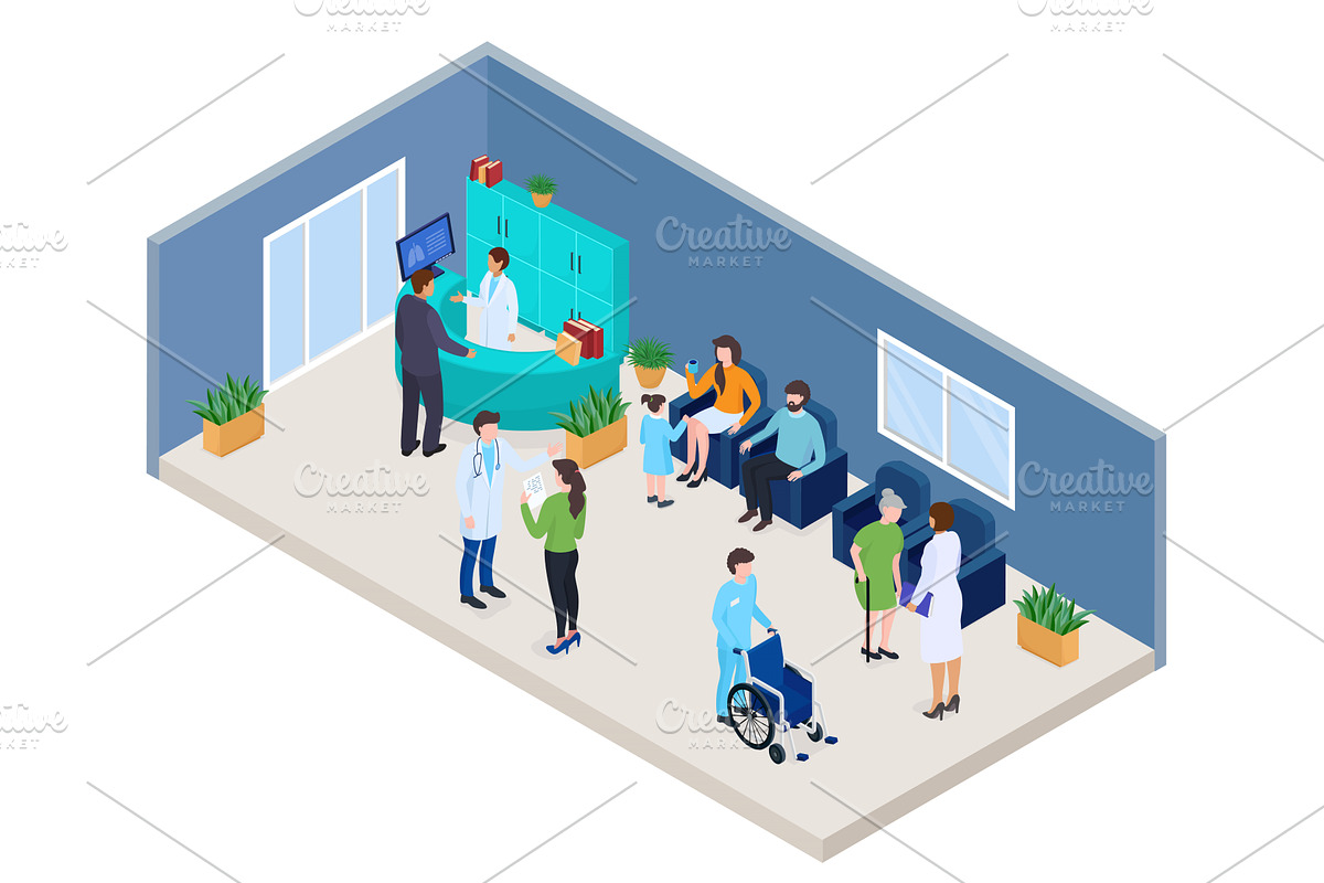 Medical clinic isometric concept, a Healthcare Illustration by KitVector