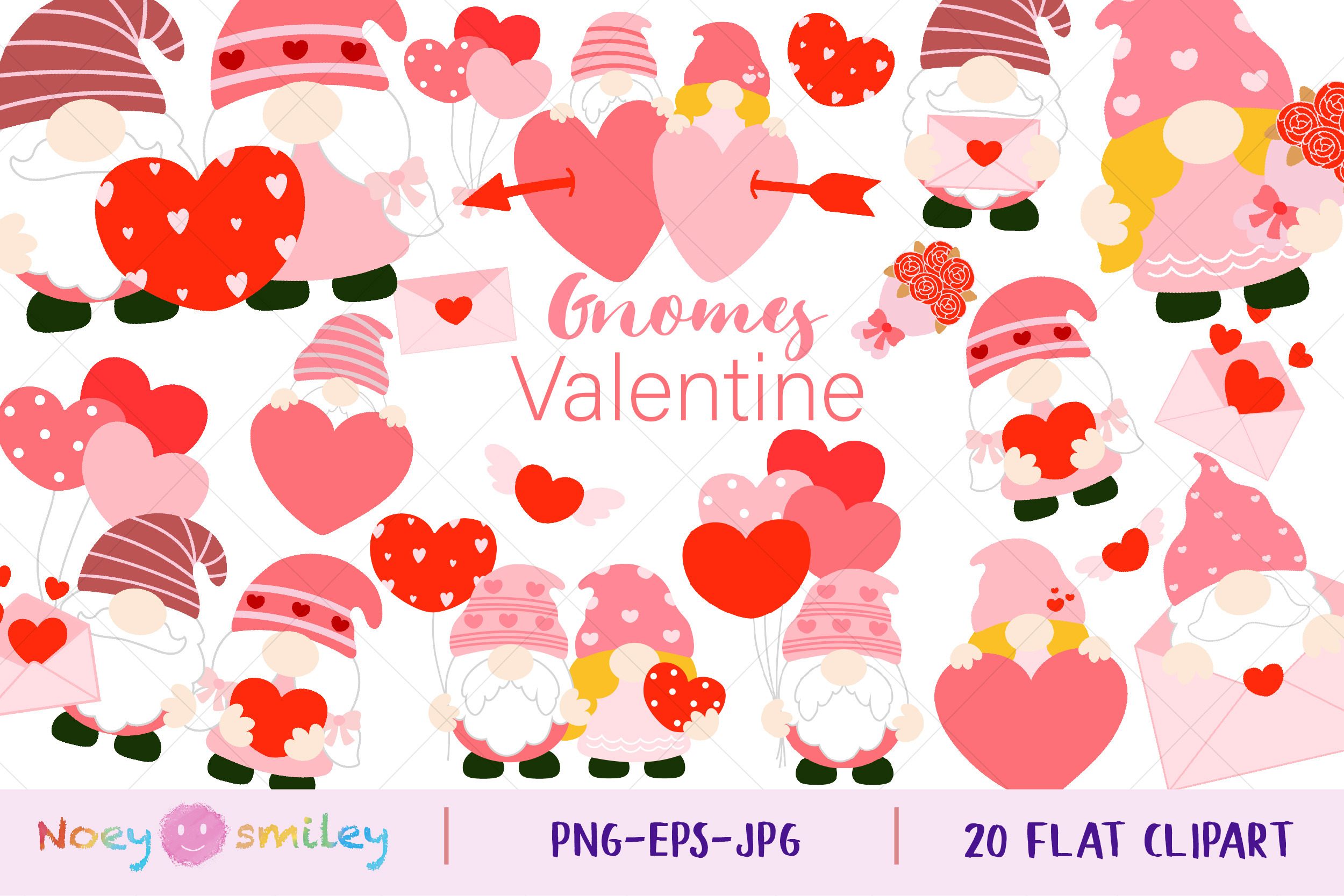 Gnomes Valentine Flat Clipart, Love, a Decorative Illustration by Noey ...