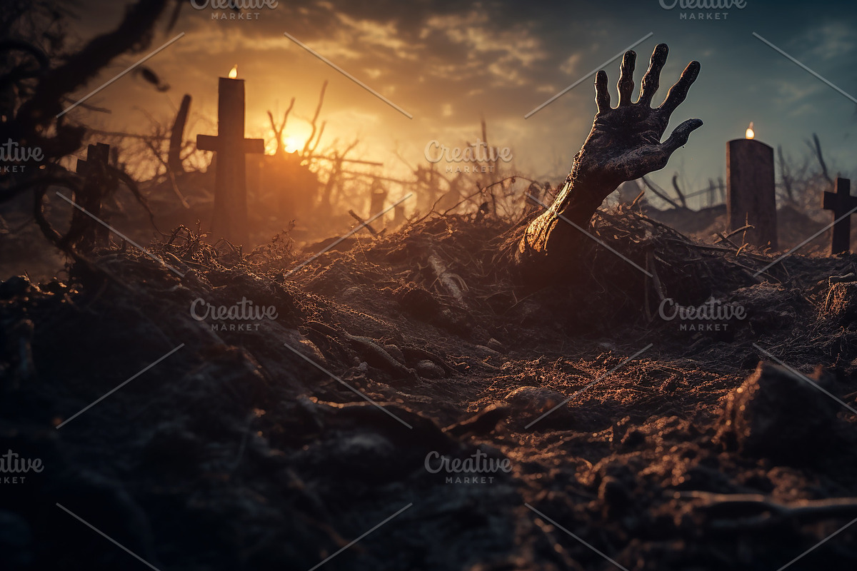 Undead hand rising out of grave, sca, an Illustration by Lopatin Photo