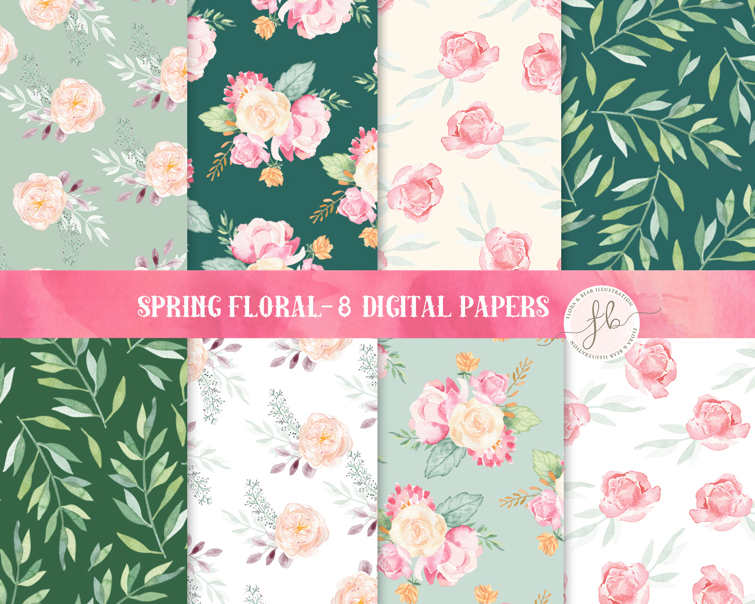 Spring Floral - Digital Papers, an Illustration by Flora+Bear