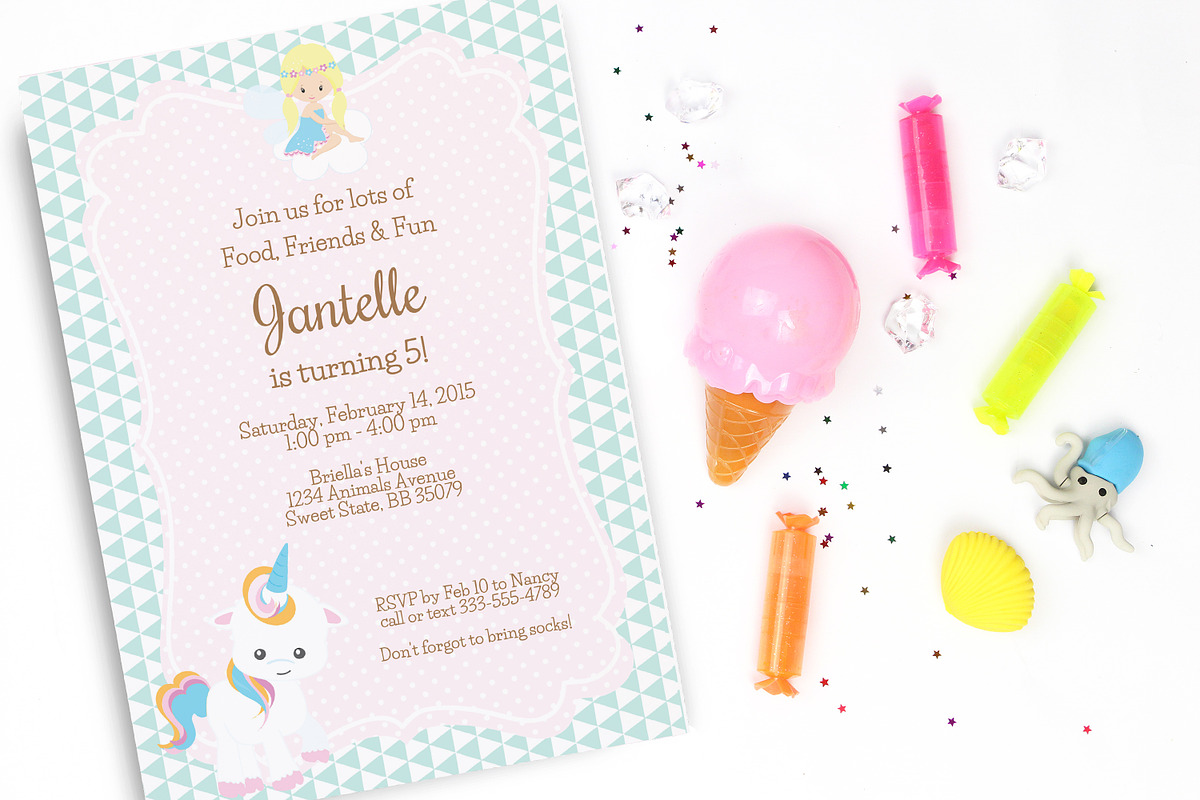 Unicorn birthday party invitation, an Invitation Template by ThePaperOwl