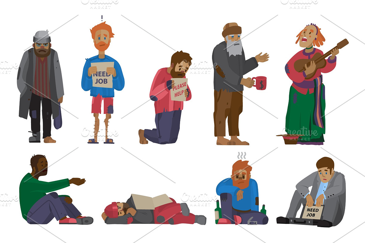 Homeless people characters cadger, a Person Illustration by RocketArt
