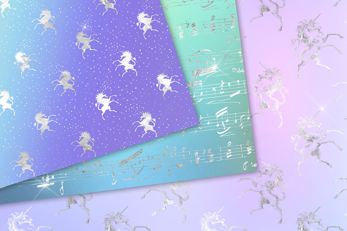 Silver Unicorn Pastel Digital Paper, a Texture Graphic by Digital Curio