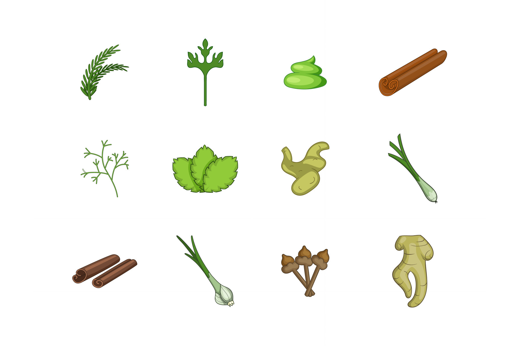 Spices icon set, cartoon style, a Food Illustration by Ylivdesign