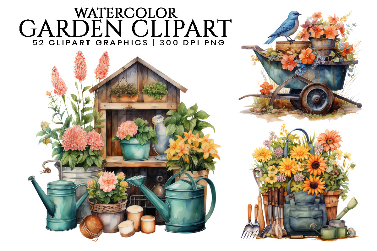 Watercolor Garden Clipart Bundle, an Object Illustration by Design ...