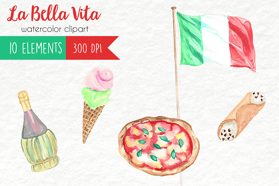 Watercolor Clip Art - Italy, an Illustration by Maria B. Paints