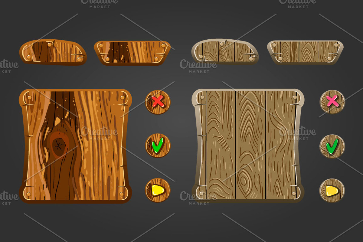 Set wooden game assets, a Templates & Theme by RybakovaAnn