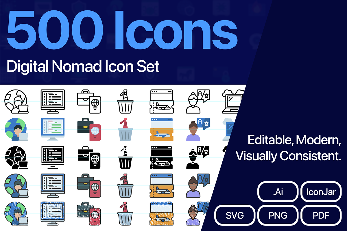 500 Digital Nomad Vector Icons, an Outline Icon by Juicy Icons ...