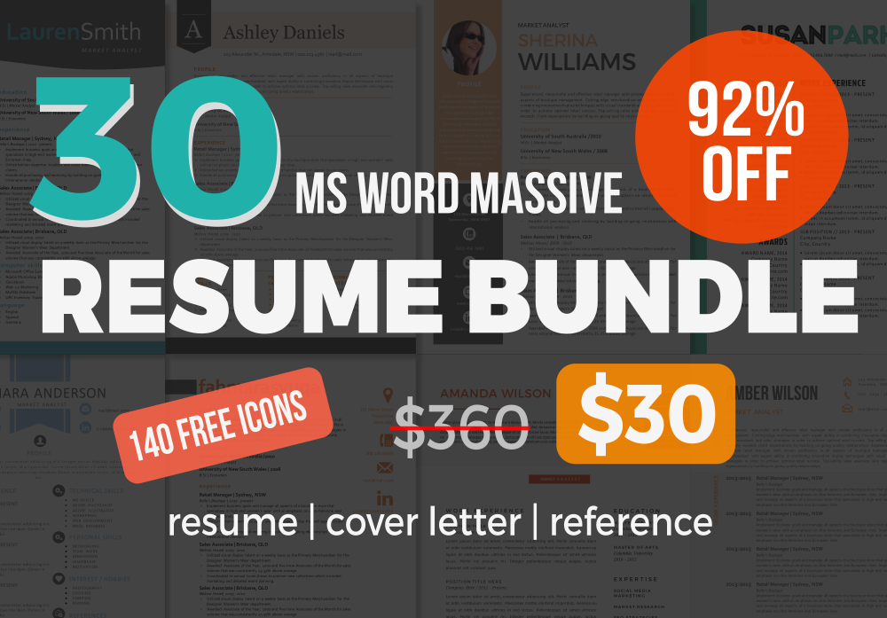 30 massive Word resume pack bundle, a Resume Template by Inkpower