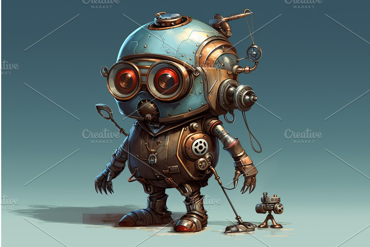 Intricate Steampunk small cute robot, an Object Illustration by Ylivdesign