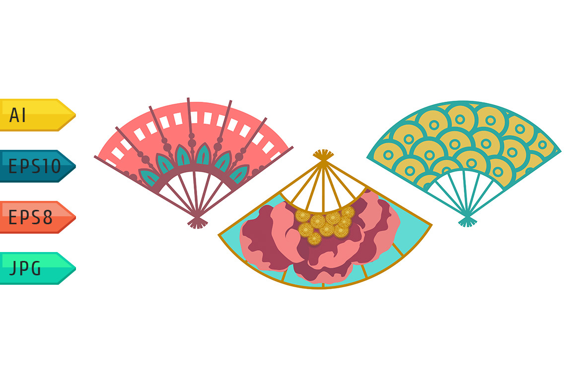 Set of festival fans with pattern, a Decorative Illustration by julia ...
