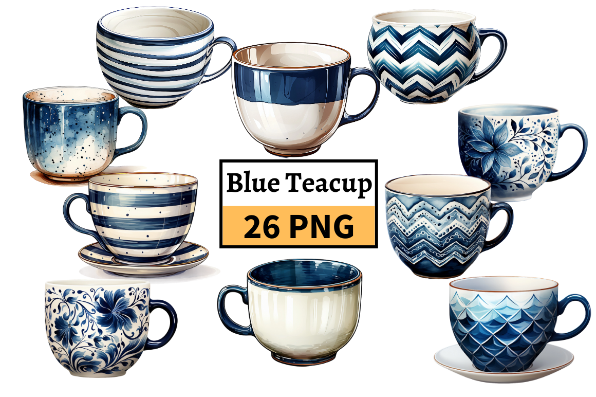 Blue Teacup Clipart Bundle, an Illustration by Mash Mash Stickers