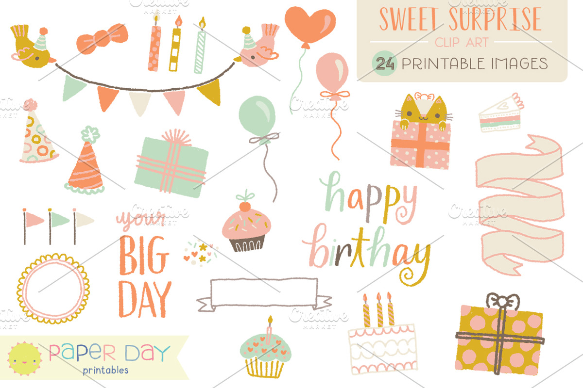 Sweet Surprise Clip Art | Raster, an Illustration by Paper Day Printables