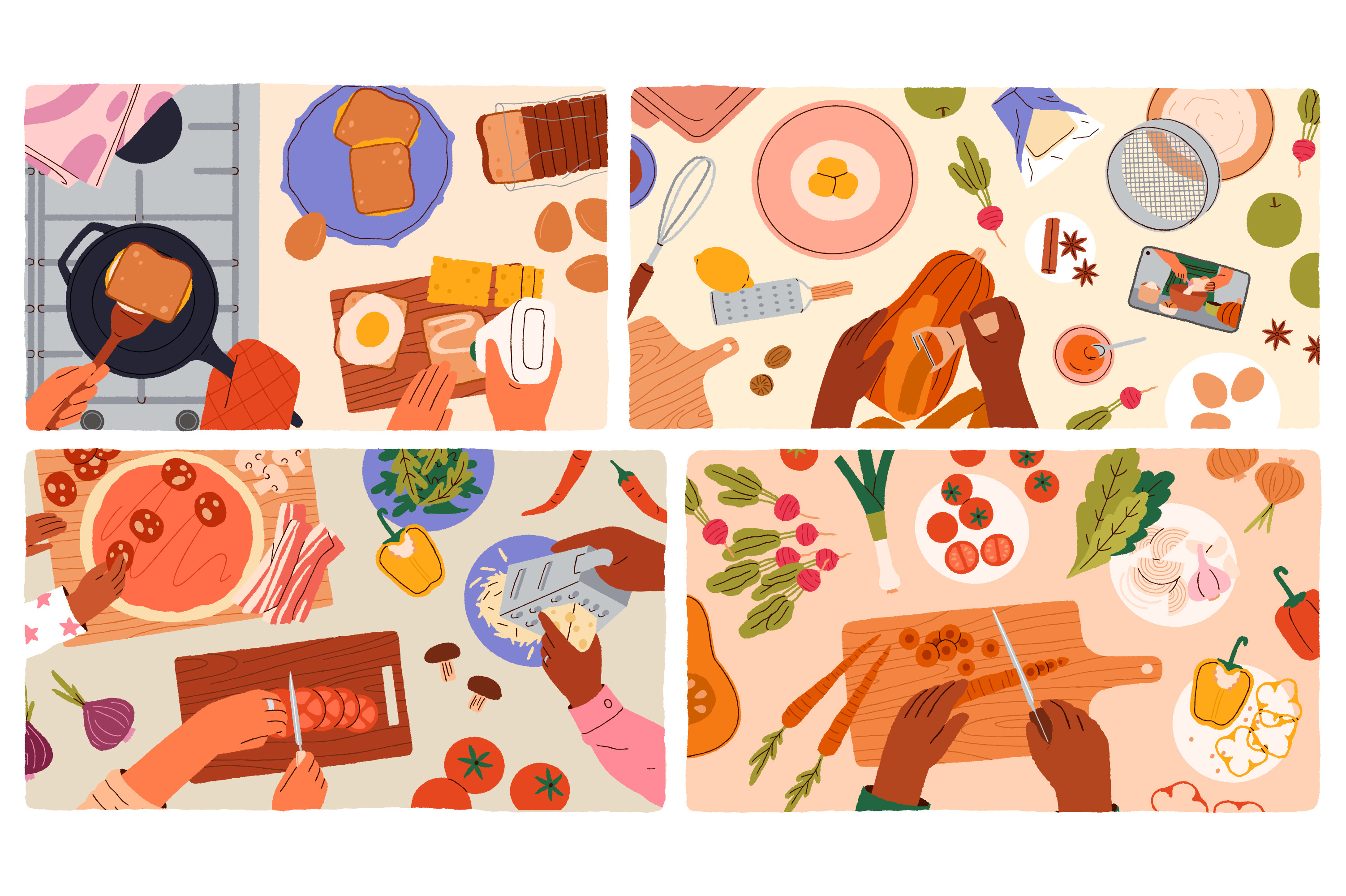 Hands cooking food top view set, a Food Illustration by Good Studio