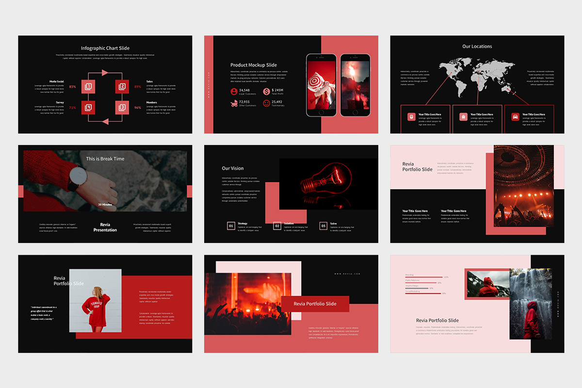 Revia : Red Color Tone Powerpoint, a Presentation Template by Punkl Camp