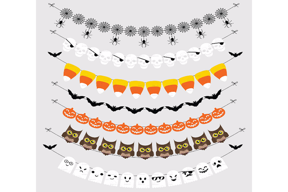 Halloween Bunting Banners Cliparts, an Illustration by Doodle Cloud Studio