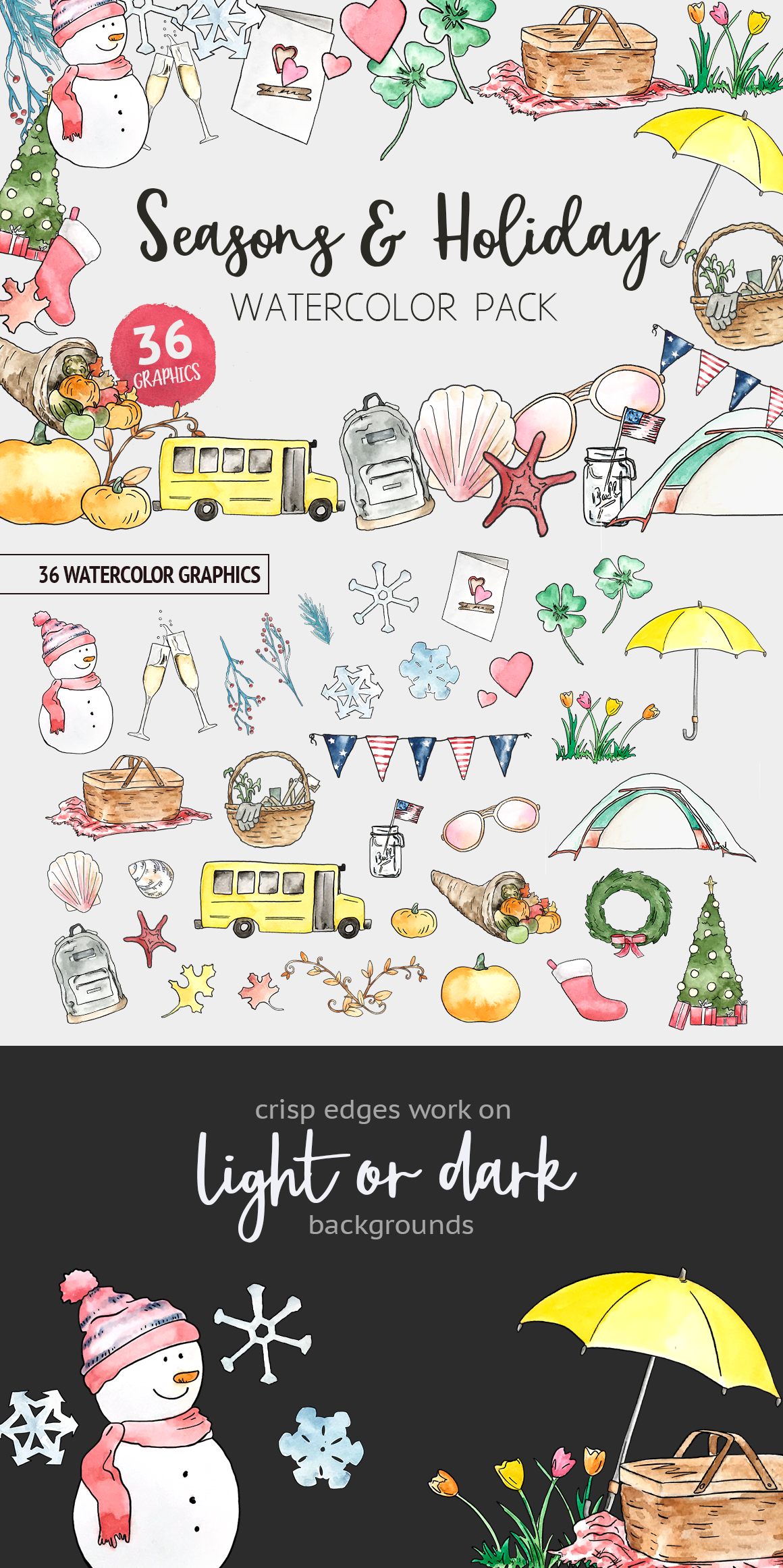 Seasons & Holiday Watercolor Pack, an Education Illustration by plaidGecko