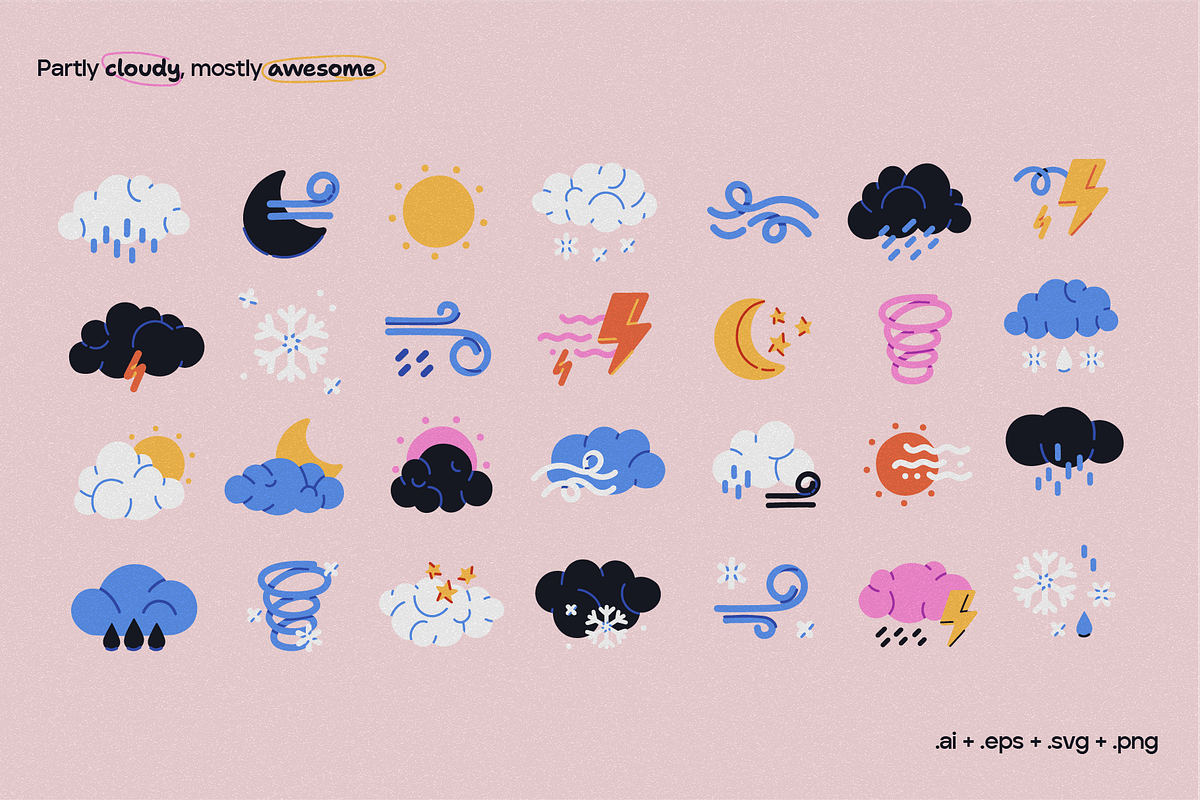 Clouds and weather vector set, an Object Illustration by my.ordinarty