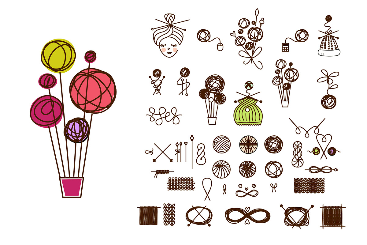 Knitting, needlework logos, an Illustration by Tatiana Mukhina