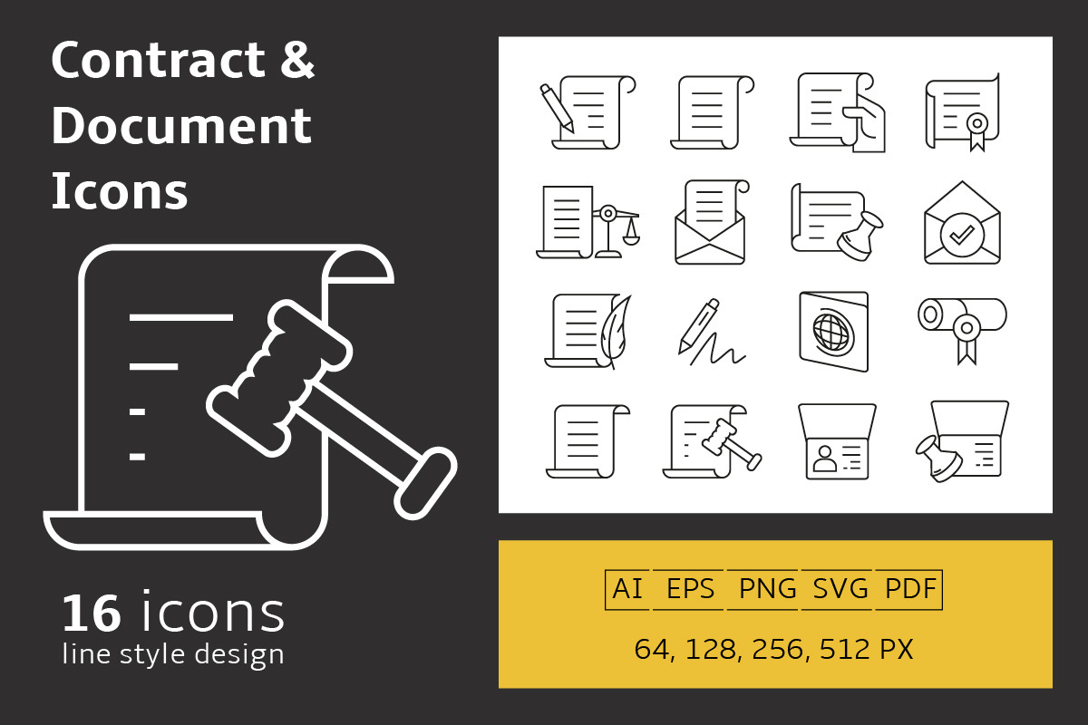 Contract and Document Icons Set, an Outline Icon by Designfour