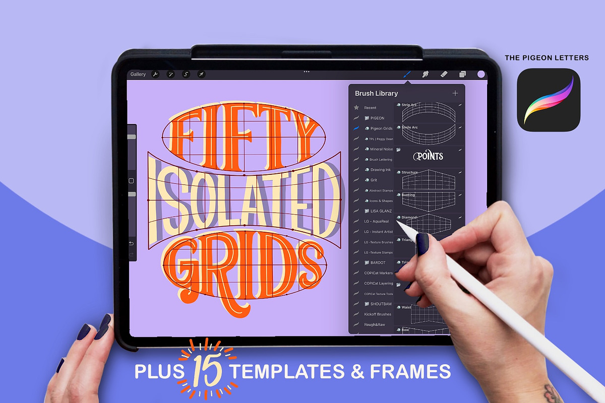 Procreate Lettering Template Grids, a Brush Add-On by The Pigeon Letters