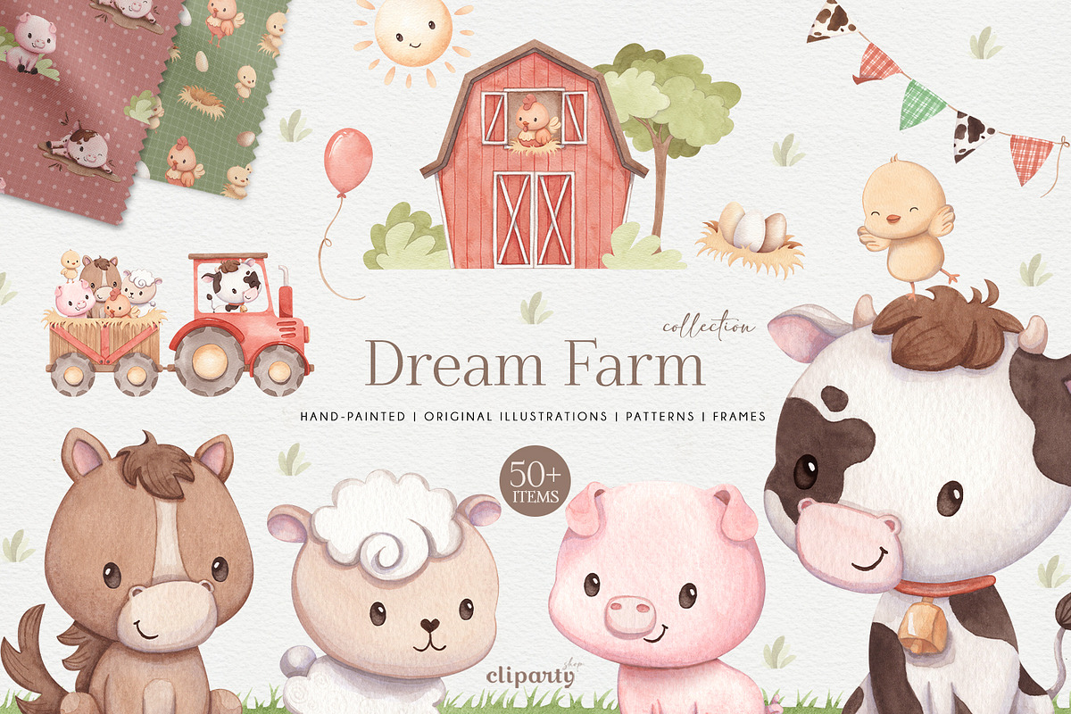Farm Animals - Watercolor Clipart, an Animal Illustration by GauSilvaStudio