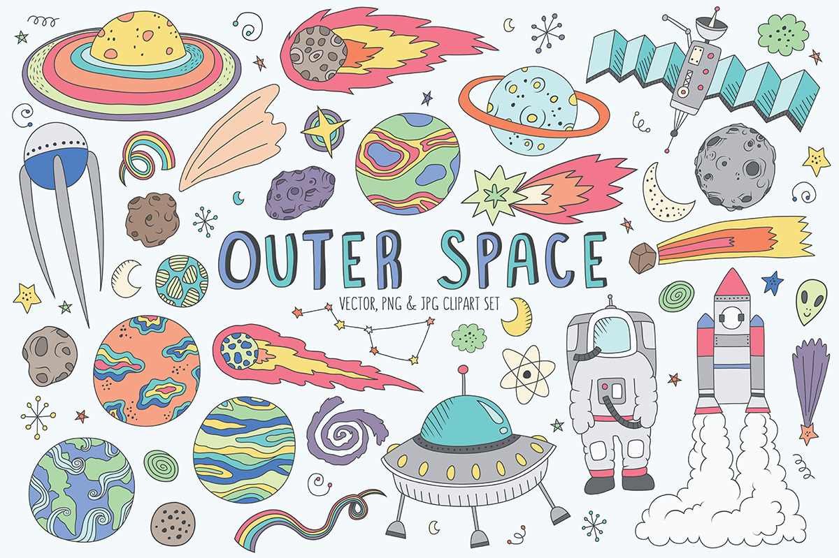 Space Doodles Cute Clip Art Set, a Decorative Illustration by Kenna ...