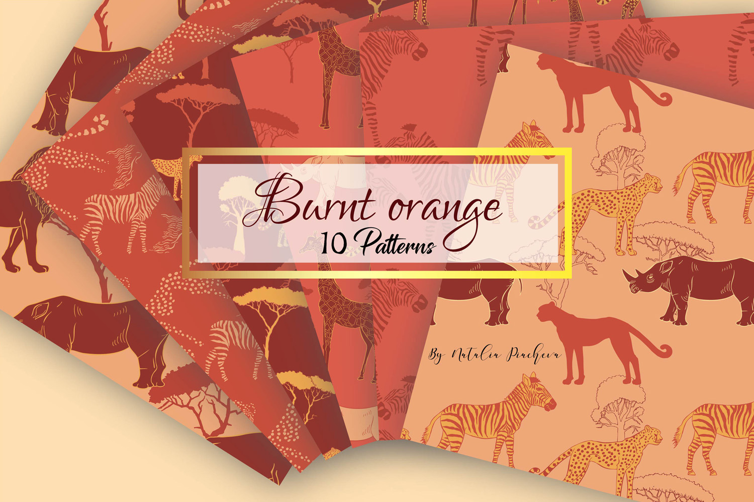Burnt Orange Digital Paper animal, a Pattern Graphic by Nataliapiache ...