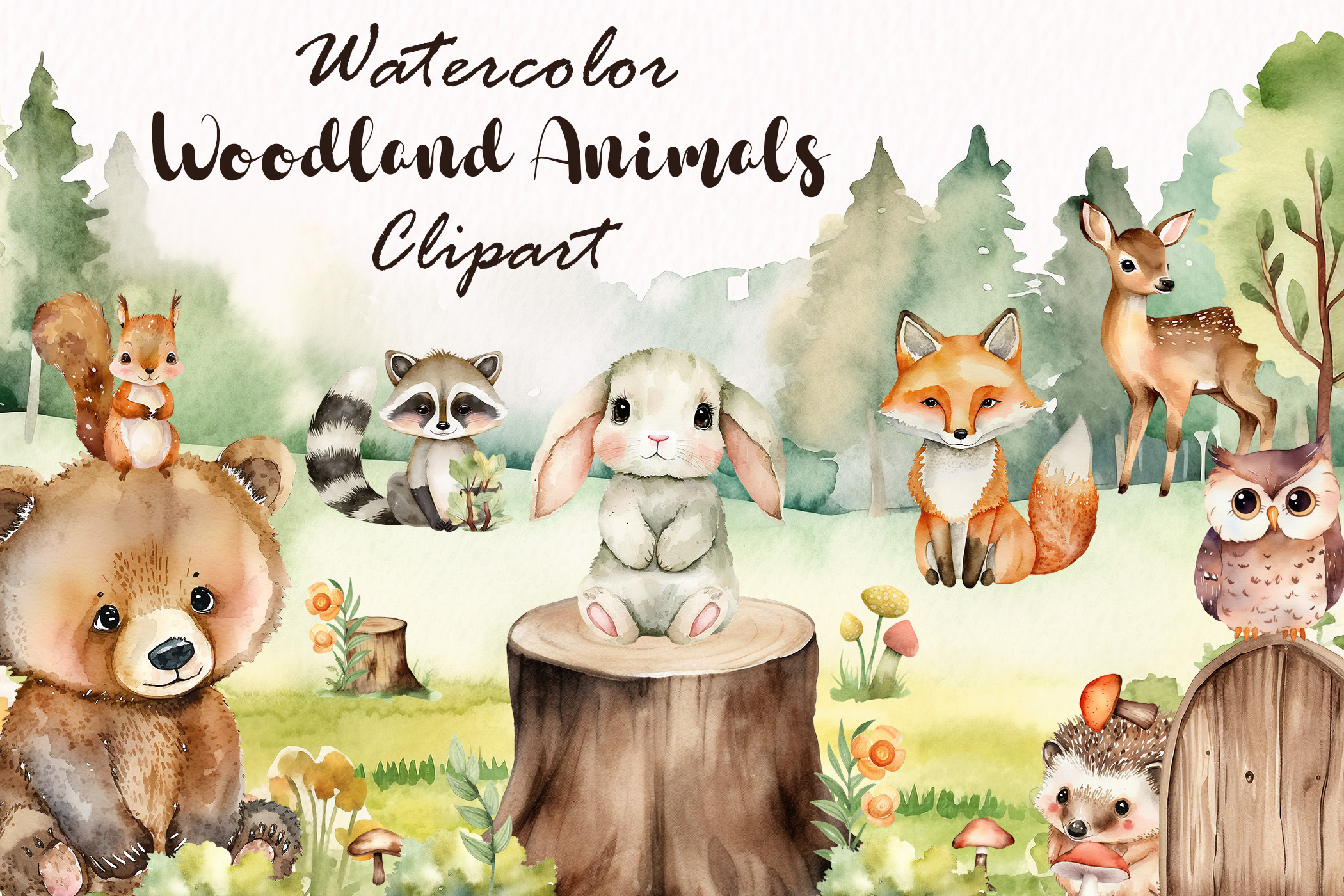 Watercolor Woodland Animals Clipart, an Animal Illustration by ...