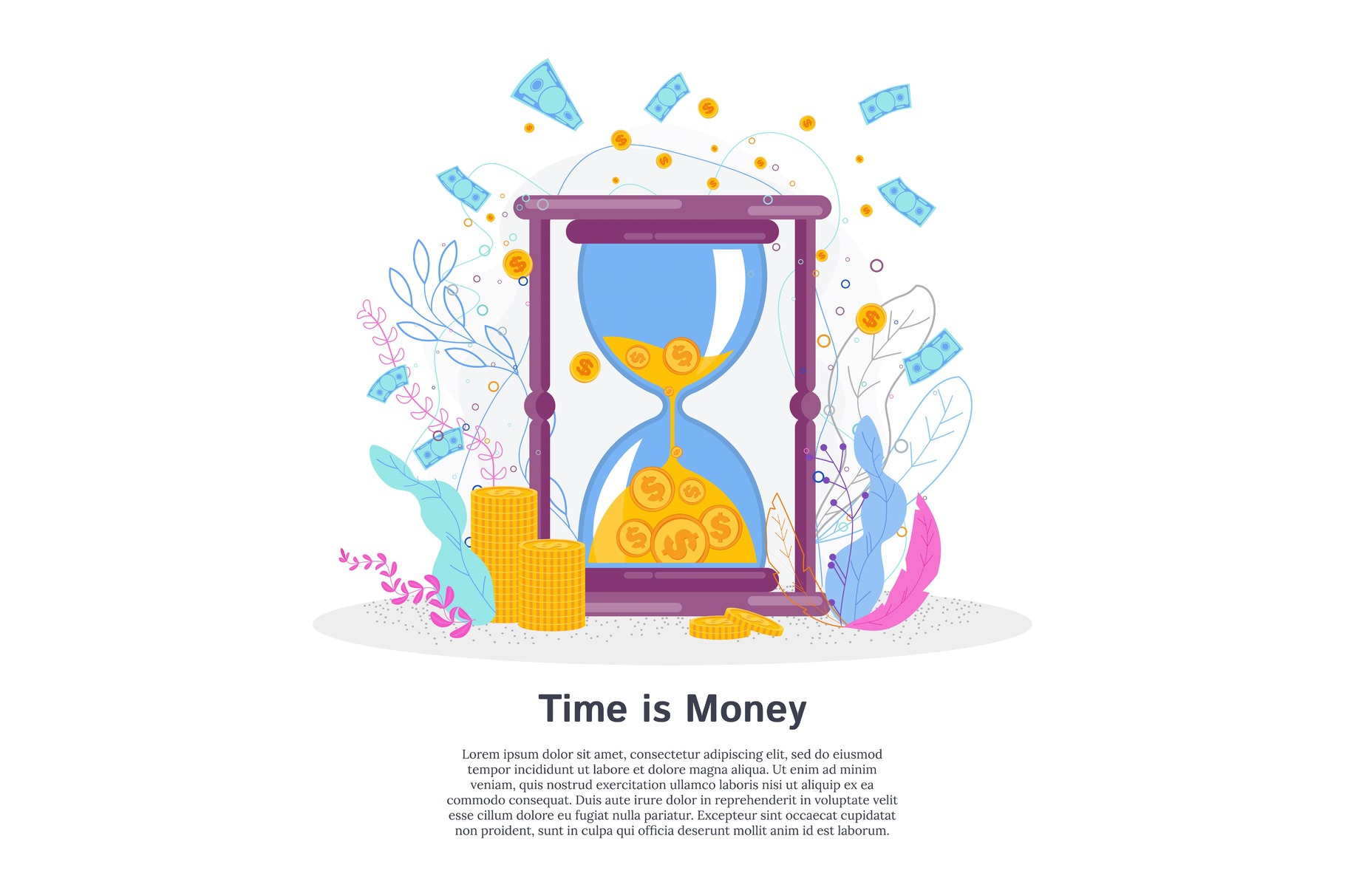 Time is money vector flat concept, a Finance Illustration by Quarta