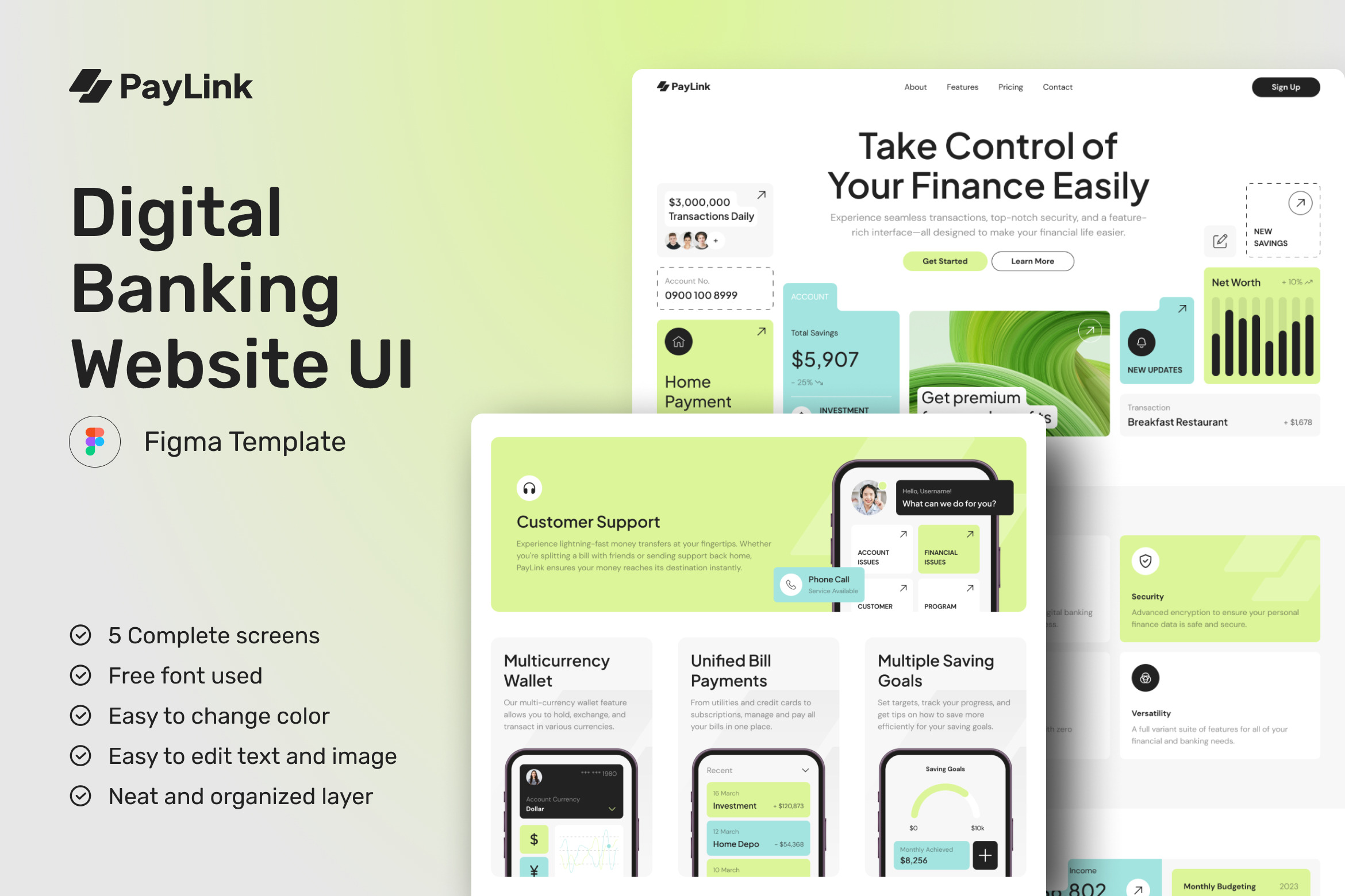 PayLink - Digital Banking Website UI, an UI Kit Template by peterdraw