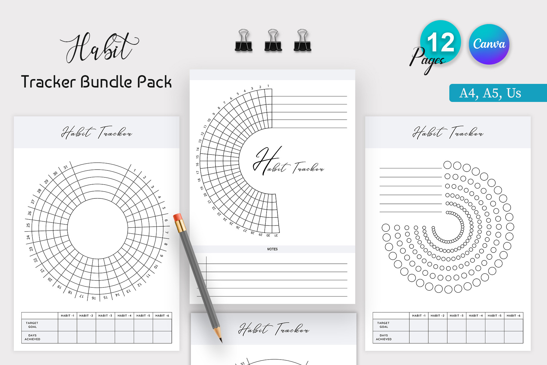 Canva Habit Tracker Bundle Pack, a Stationery Template by Design Zone