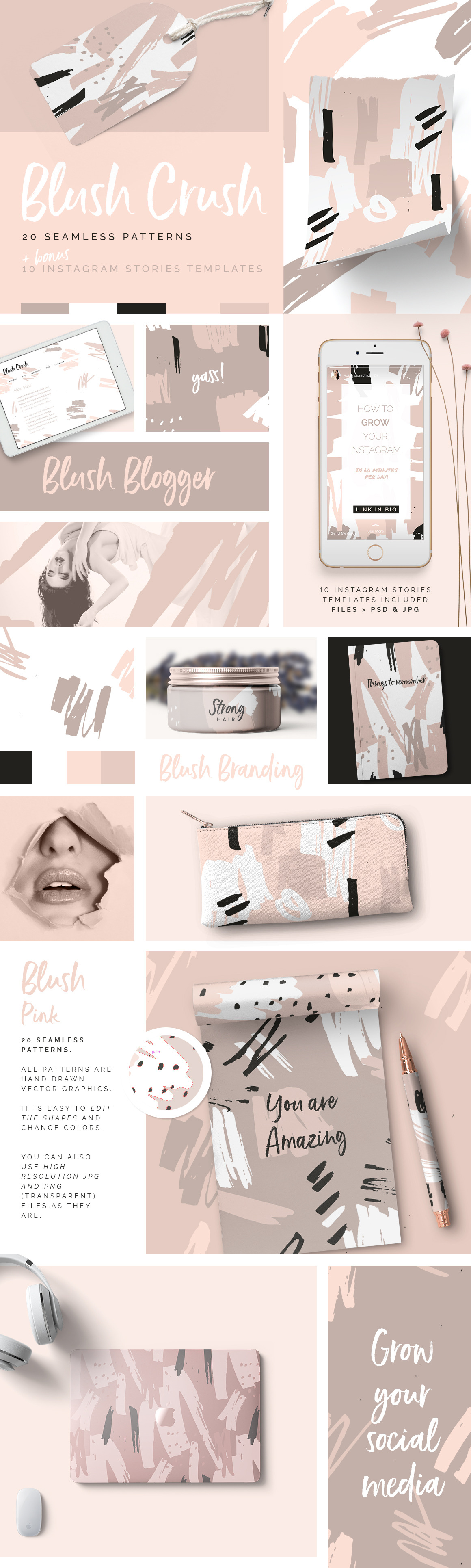 Blush Crush Patterns & Templates, a Pattern Graphic by Youandigraphics