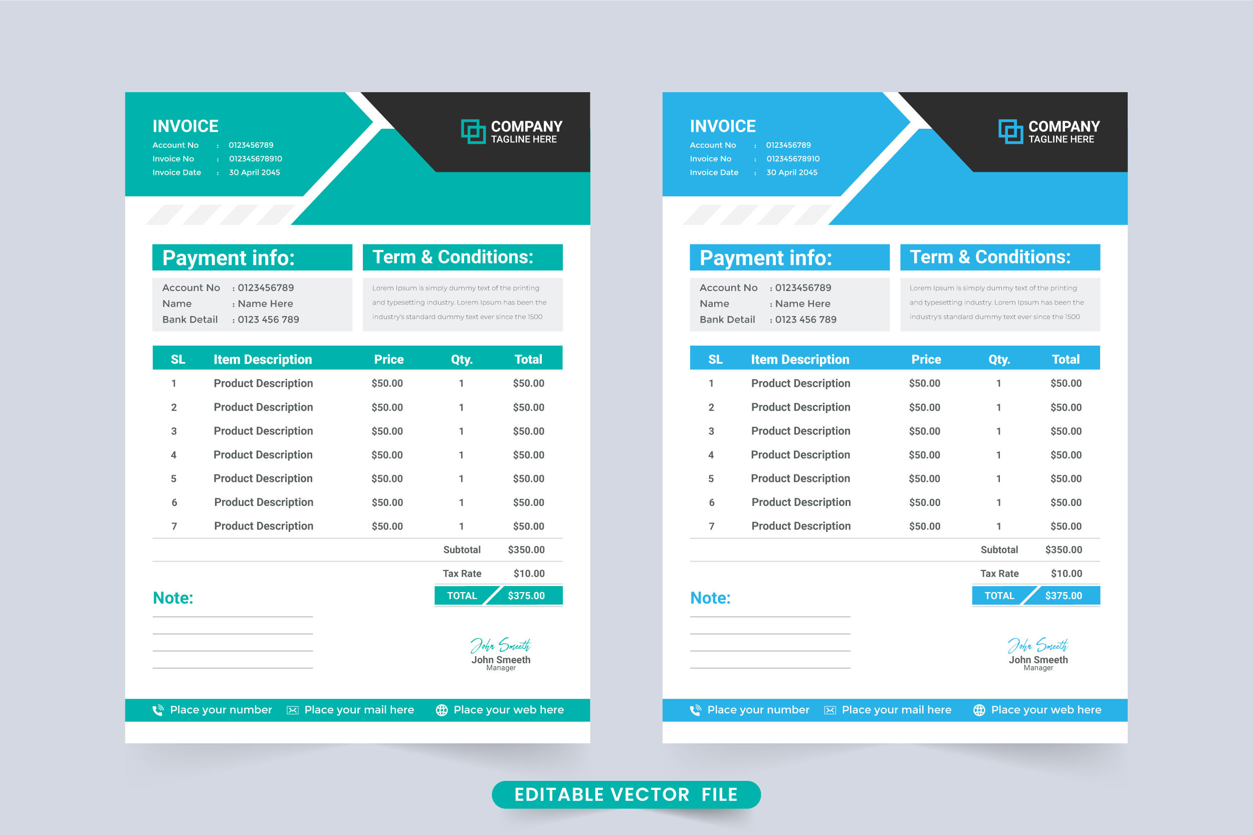 Minimal invoice vector with receipt