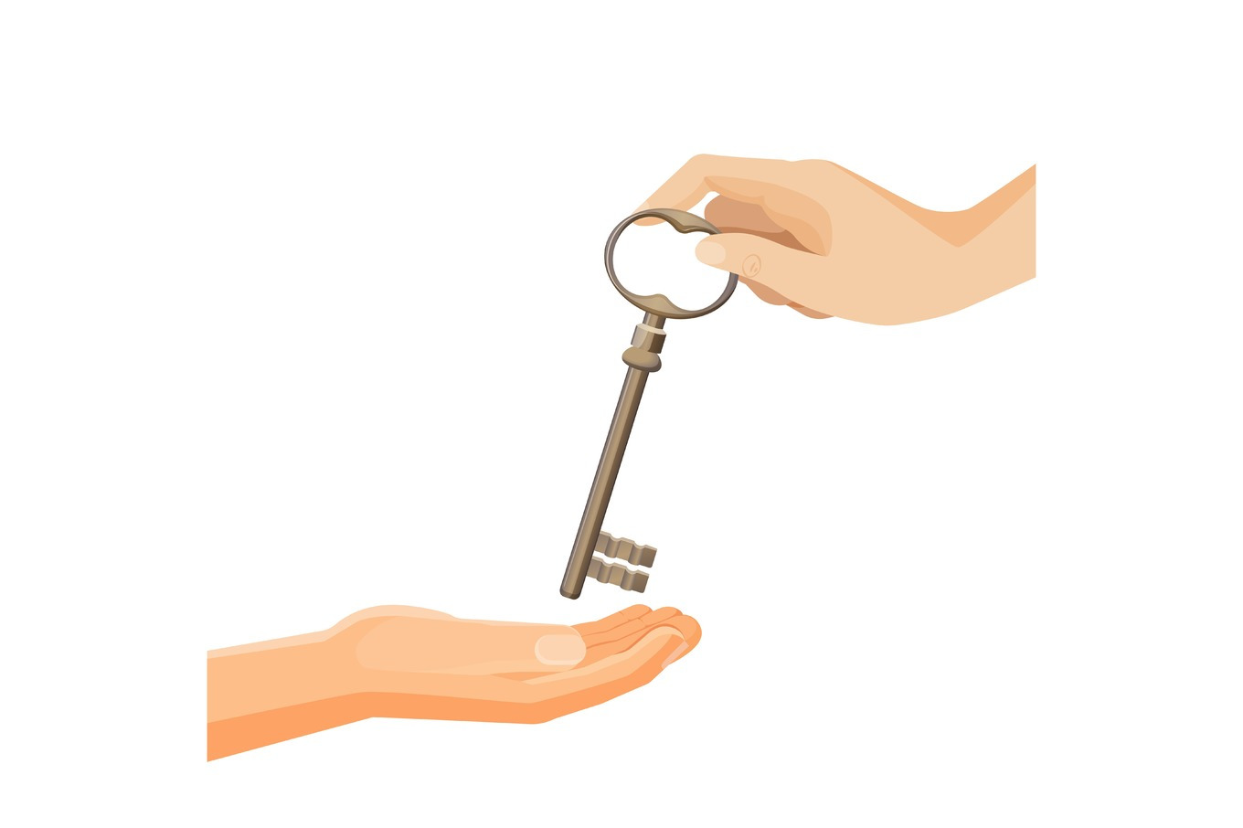 Process of passing keys from hand to hand vector illustration, a Work ...
