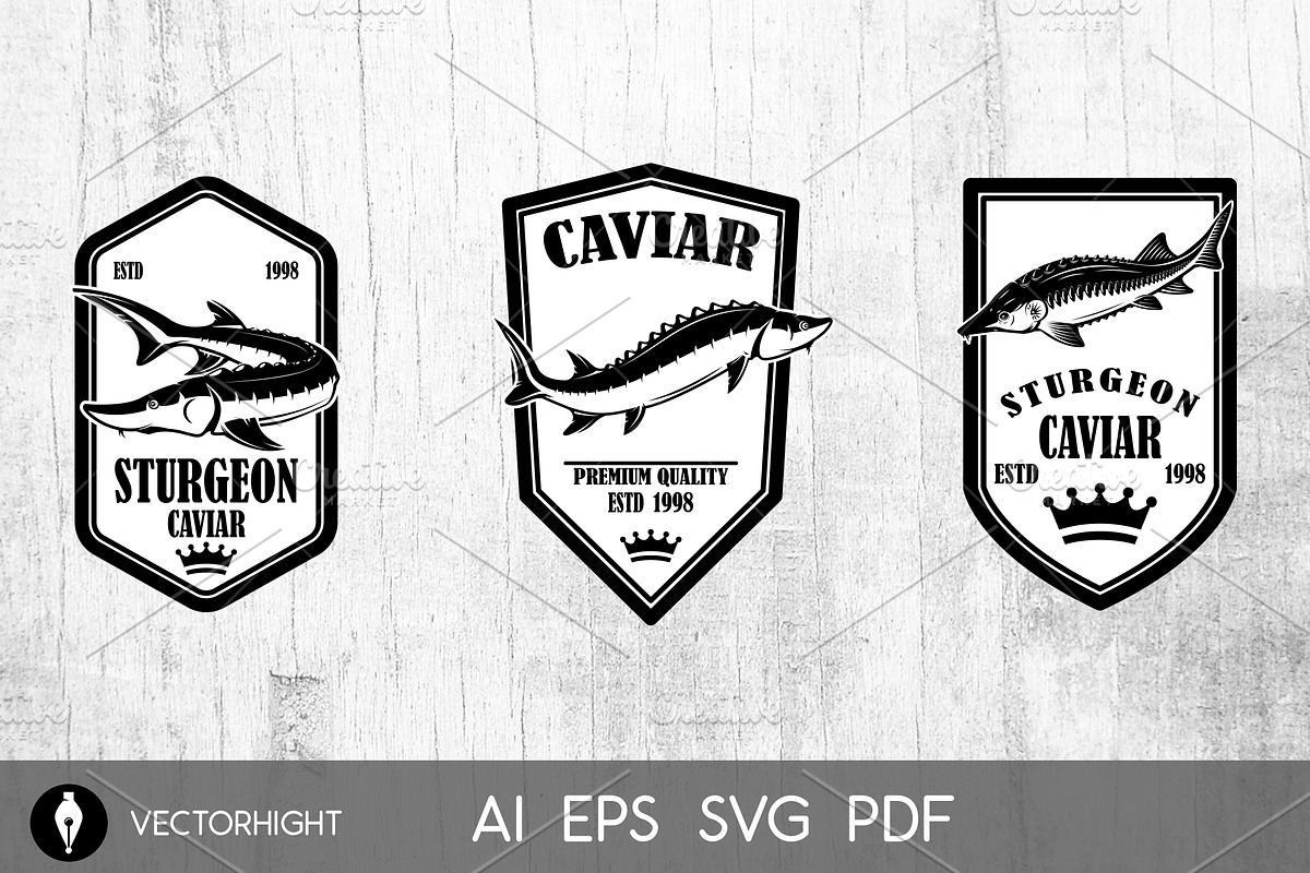 Set of sturgeon caviar labels., an Object Graphic by Vectorhight