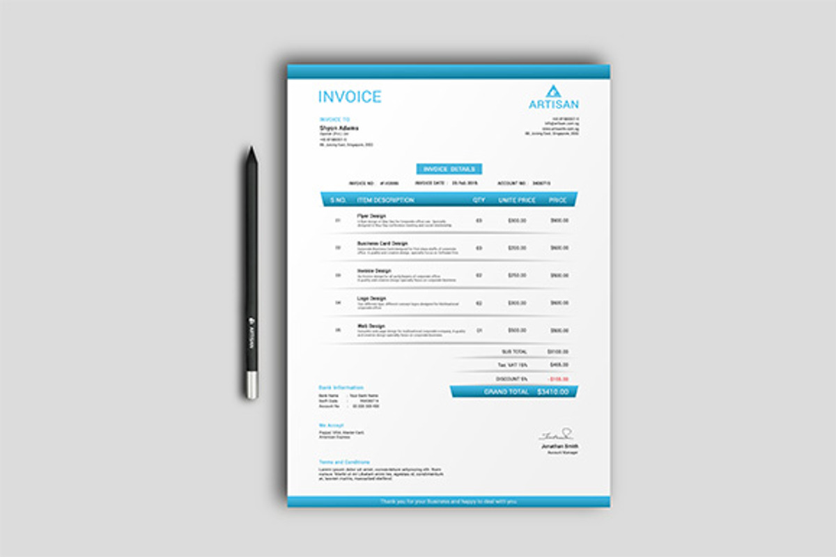 Invoice, a Stationery Template by artisanHR | Creative Market