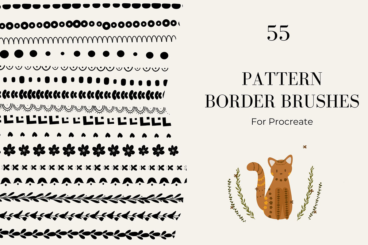 Procreate Pattern Border Brushes, a Brush Add-On by Jenteva Art