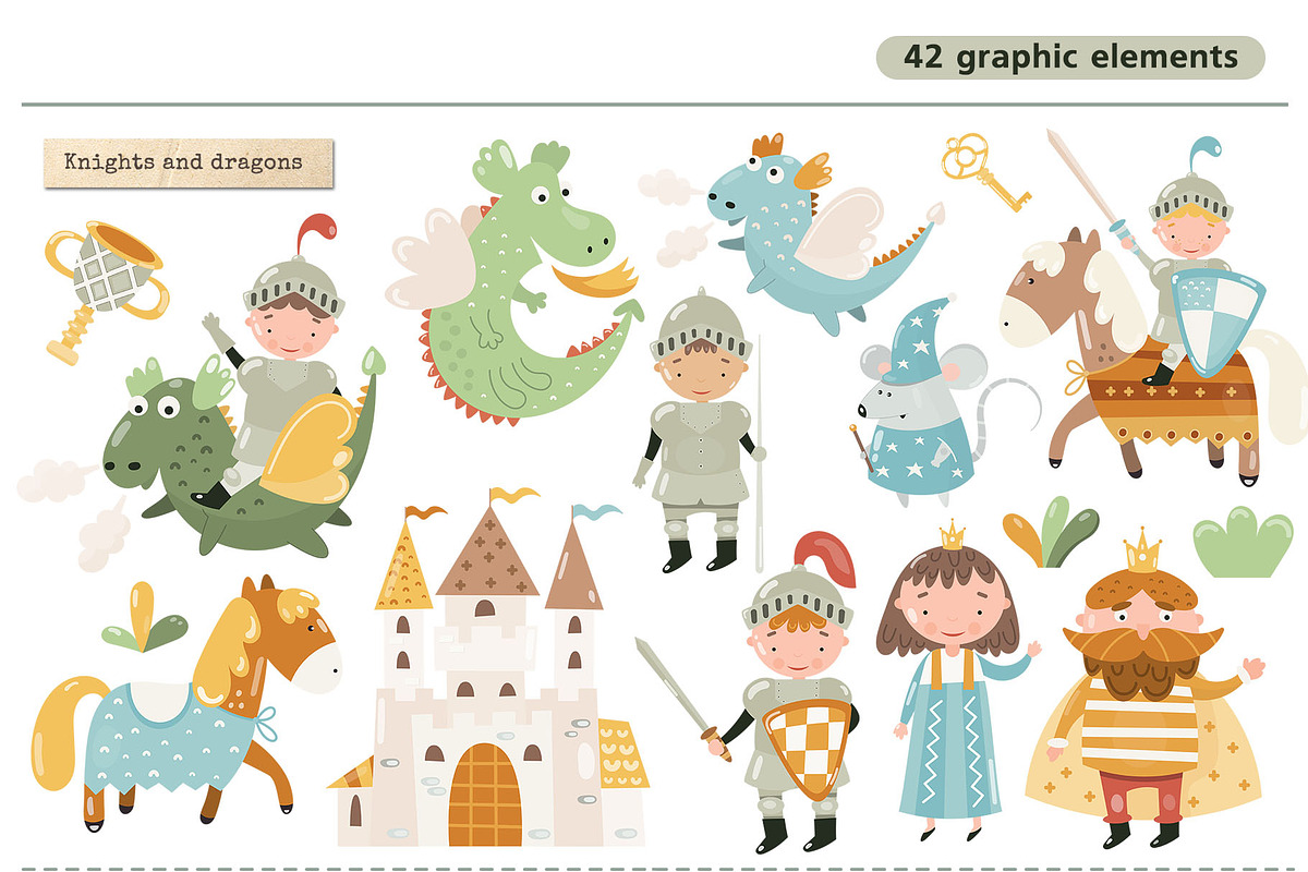 Little Knight Kids Bundle, a Decorative Illustration by Yuliya Rymkevich