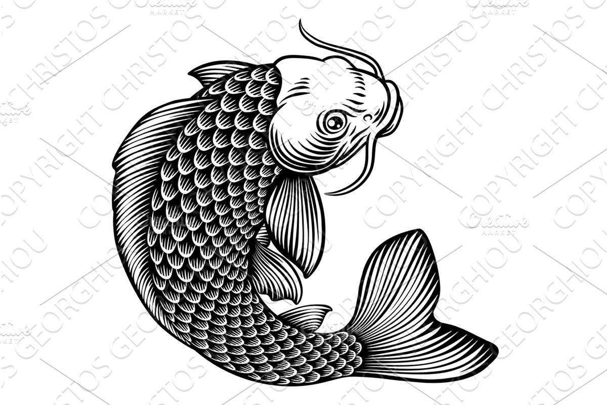 Fish Koi Carp Japanese Vintage, an Object Illustration by Christos ...