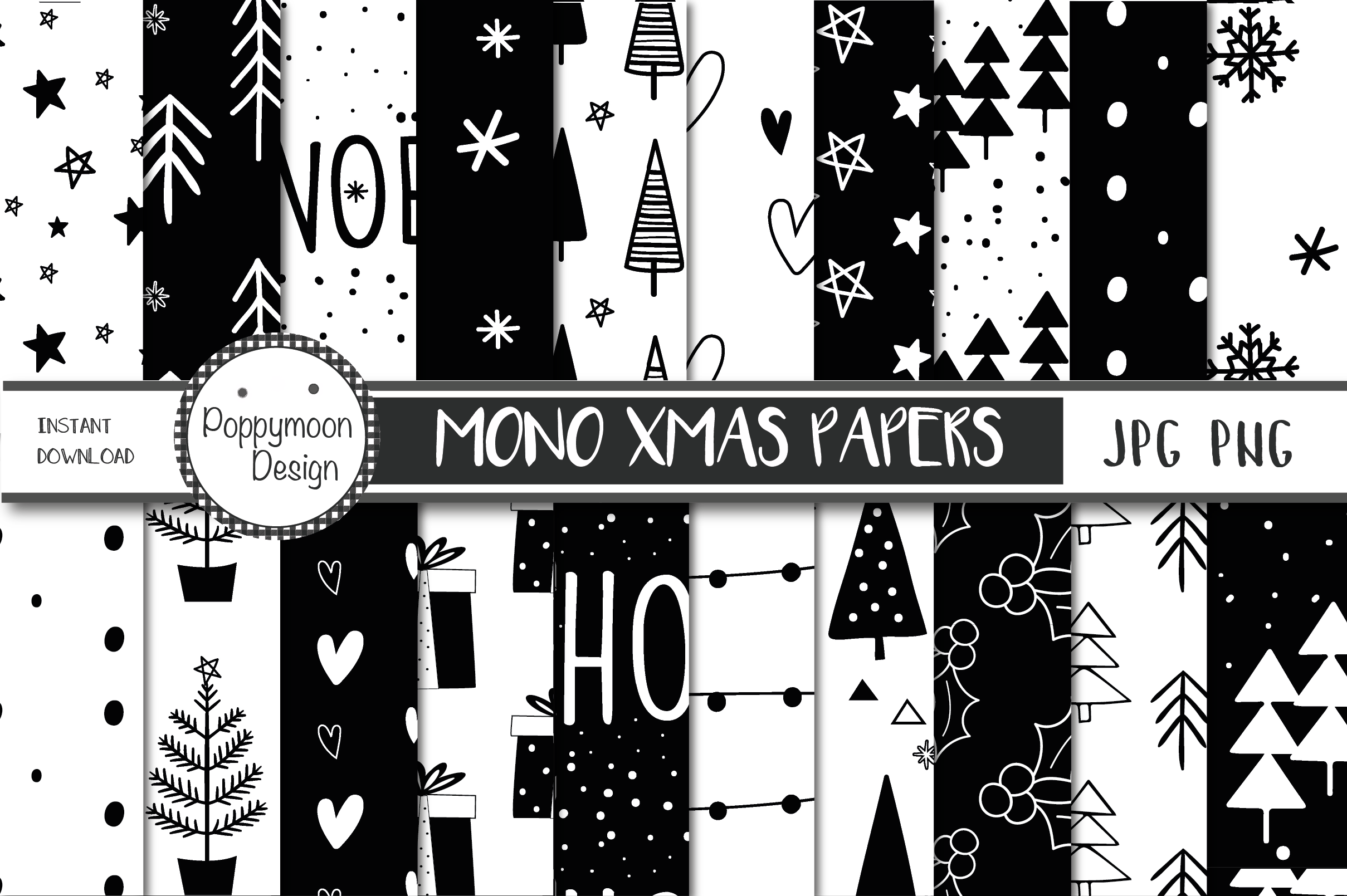 Mono xmas papers, a Pattern Graphic by Poppymoondesign