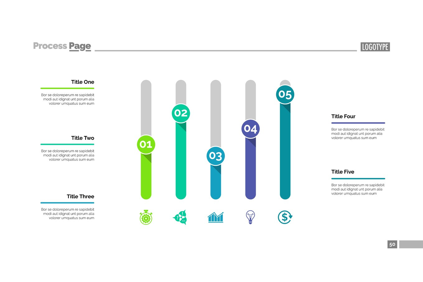 Five Columns Chart Slide Template, a Texture Graphic by SurfsUpVector