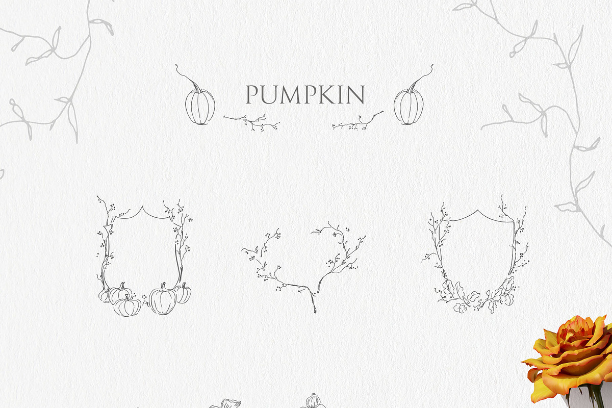 Pumpkin line art. Fall floral wreath, an Illustration by Summer ...