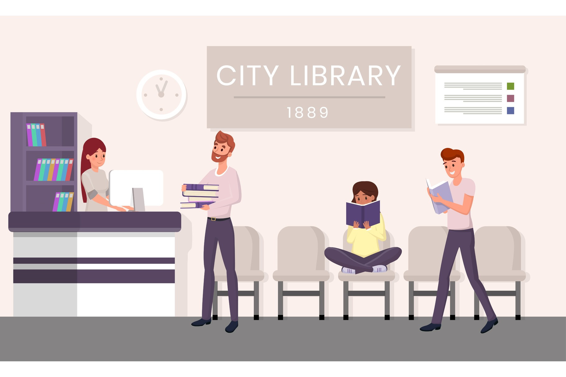 City library visitors flat vector, an Education Illustration by Pavlo ...