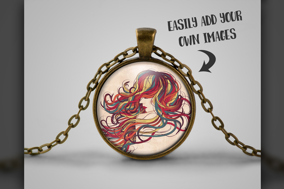 Round pendant with chain mockup, a Mockup by StyledProductMockups