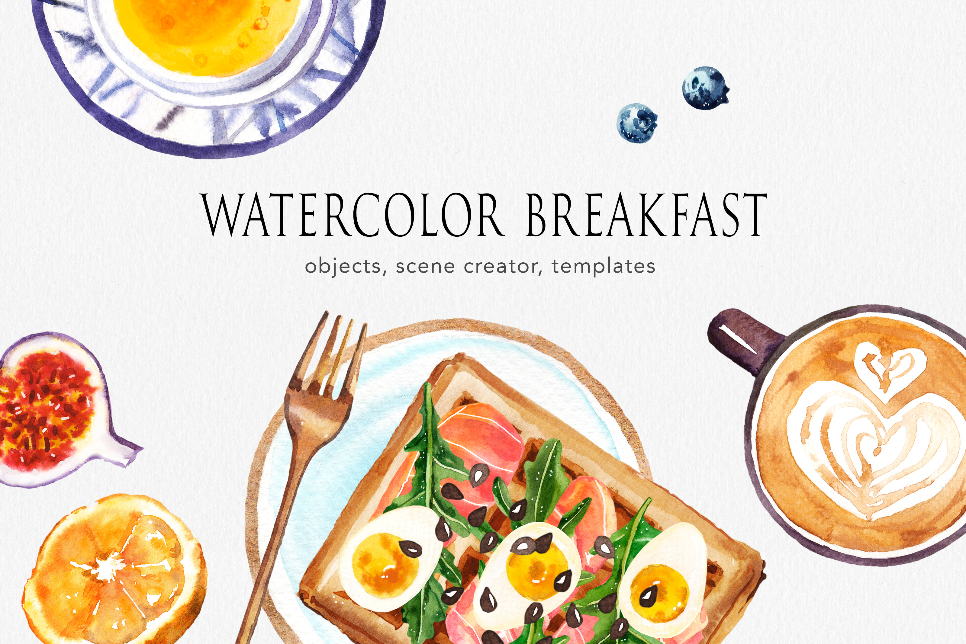 Delicious Breakfast Watercolor Set, a Food Illustration by Volha Studio