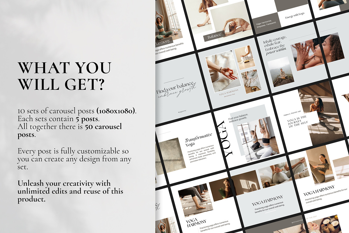 Yoga Instagram Carousel Template, a Social Media Template by ...