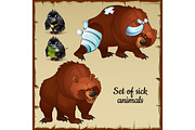 Sick and healthy bear and raven, an Object Graphic by KukaToonDesignStudio