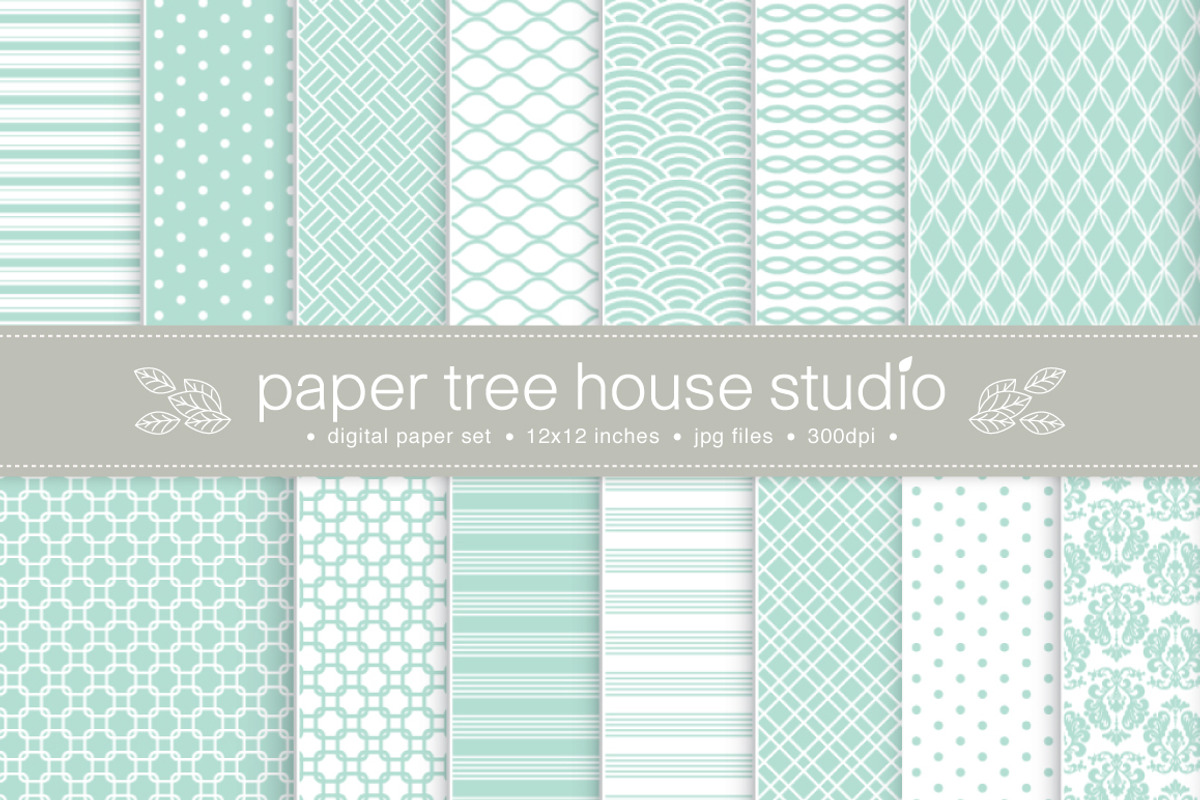 14 Sea Green Digital Papers, a Pattern Graphic by Paper Tree House Studio